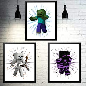 Minecraft-digital Art Prints, 6-piece Set, Pixel Style Wall Decor ...