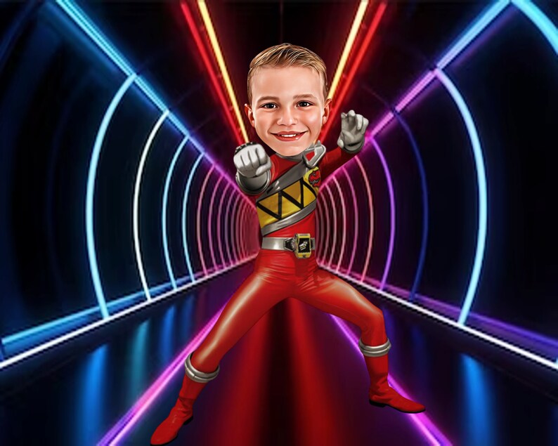 Power Rangers Custom Portrait Caricature, Superhero Kids Custom Digital ...