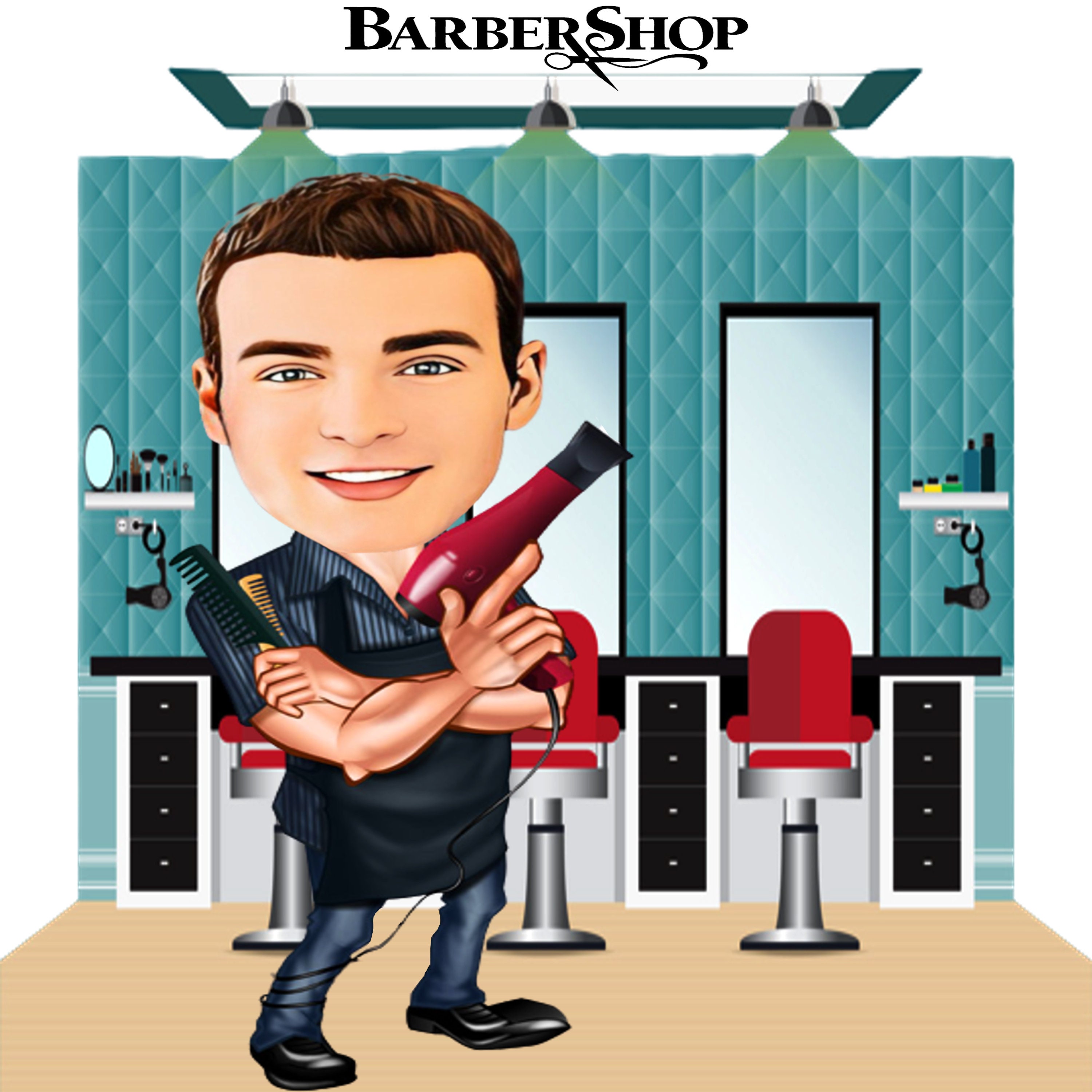 Custom Digital Barber Cartoon, Barber Caricature for Photo, Xmas Gift ...