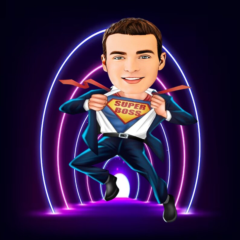 Personalized Super Boss Cartoon Portrait, Super Boss Caricature, Gift ...