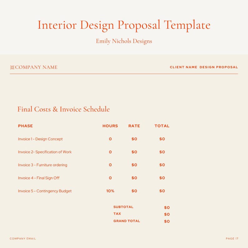 Interior Design Proposal Template | Editable Client Agreement for ...