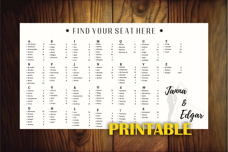 Seating Chart in Alphabetic Order - Fully Editable in Canva (free ...