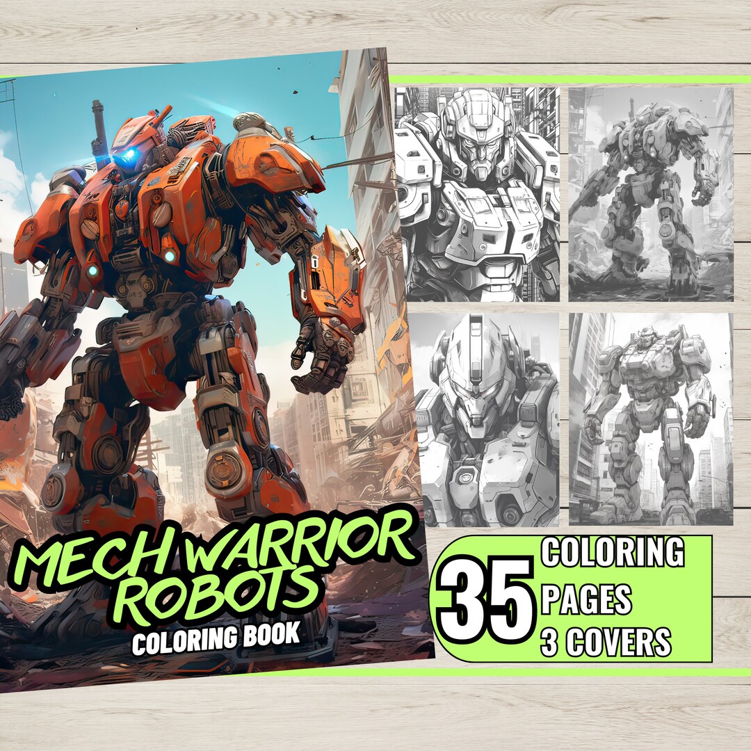 35 Mecha Warrior Robots Coloring Page Book Adults Kids - Etsy