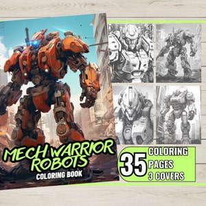 35 Mecha Warrior Robots Coloring Page Book Adults Kids - Etsy