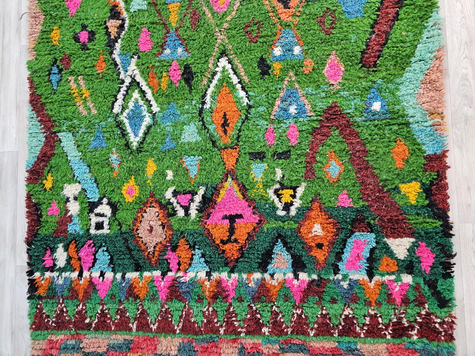 Fine Moroccan Green Rug, Colorful Boujaad Rug, Handmade Rug, All Wool ...