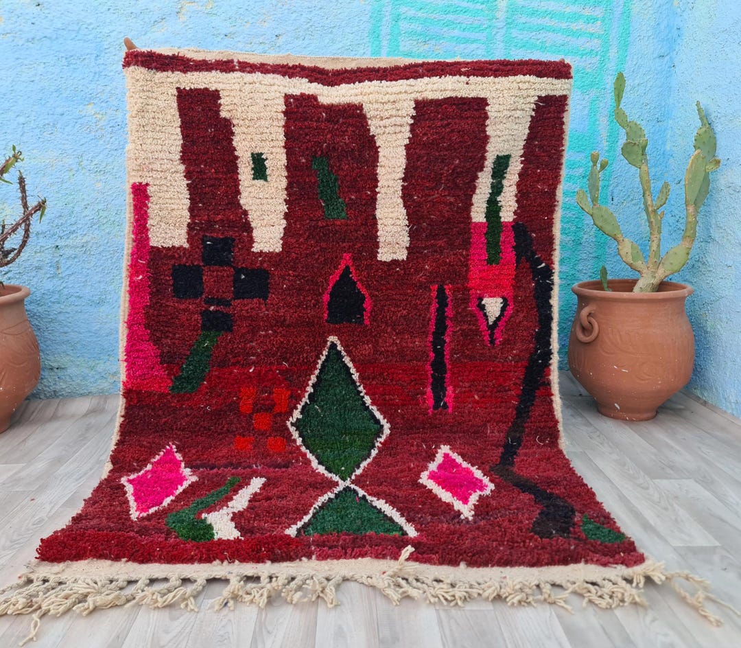 Incroyable Tapis Marocain Rouge Tapis Marocain Fait Main Tapis Berbère ...