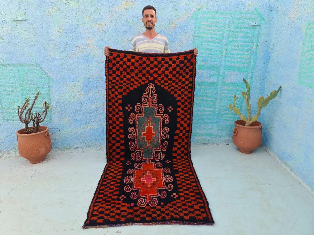 Magnifique Tapis Beni Ourain 3,5x8,1 Ft Tapis Marocain Rouge - Tapis ...