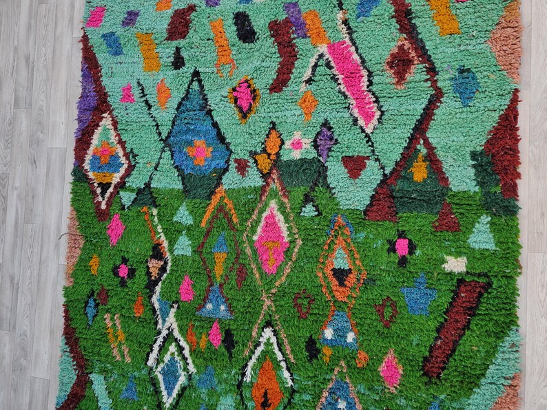 Fine Moroccan Green Rug, Colorful Boujaad Rug, Handmade Rug, All Wool ...