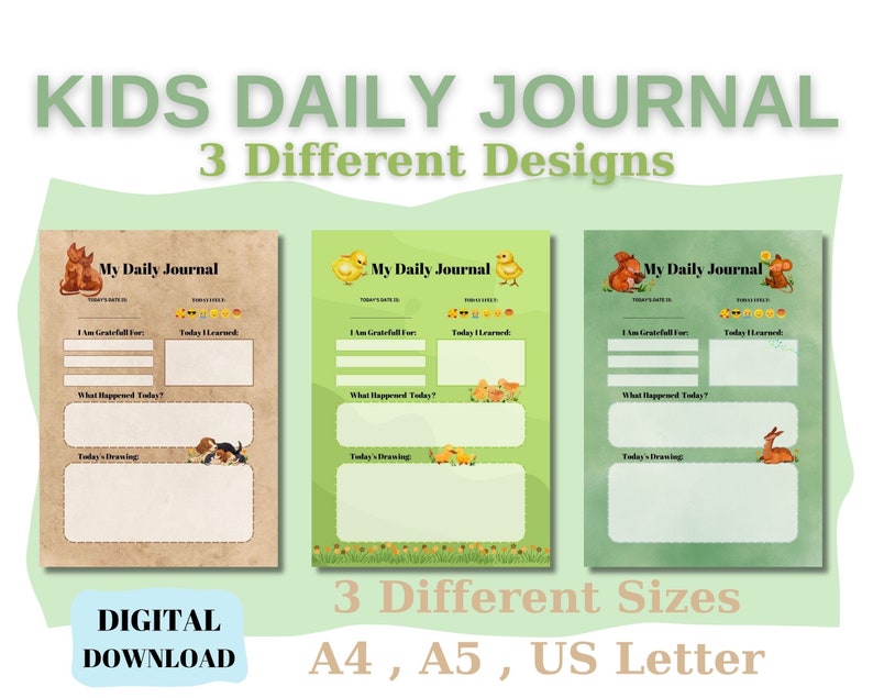 Kids Daily Journal | Printable Kids Journal | Journal Pages | Diary for ...