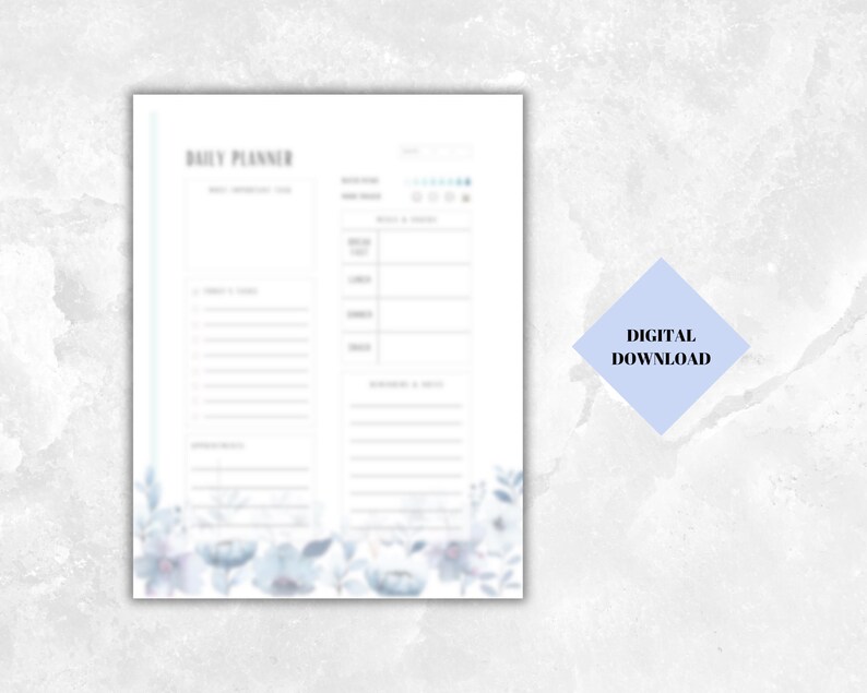Printable Daily Planner | Blue Watercolor Flower Planner | Minimal ...
