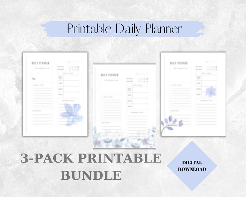 Printable Daily Planner | Blue Watercolor Flower Planner | Minimal ...