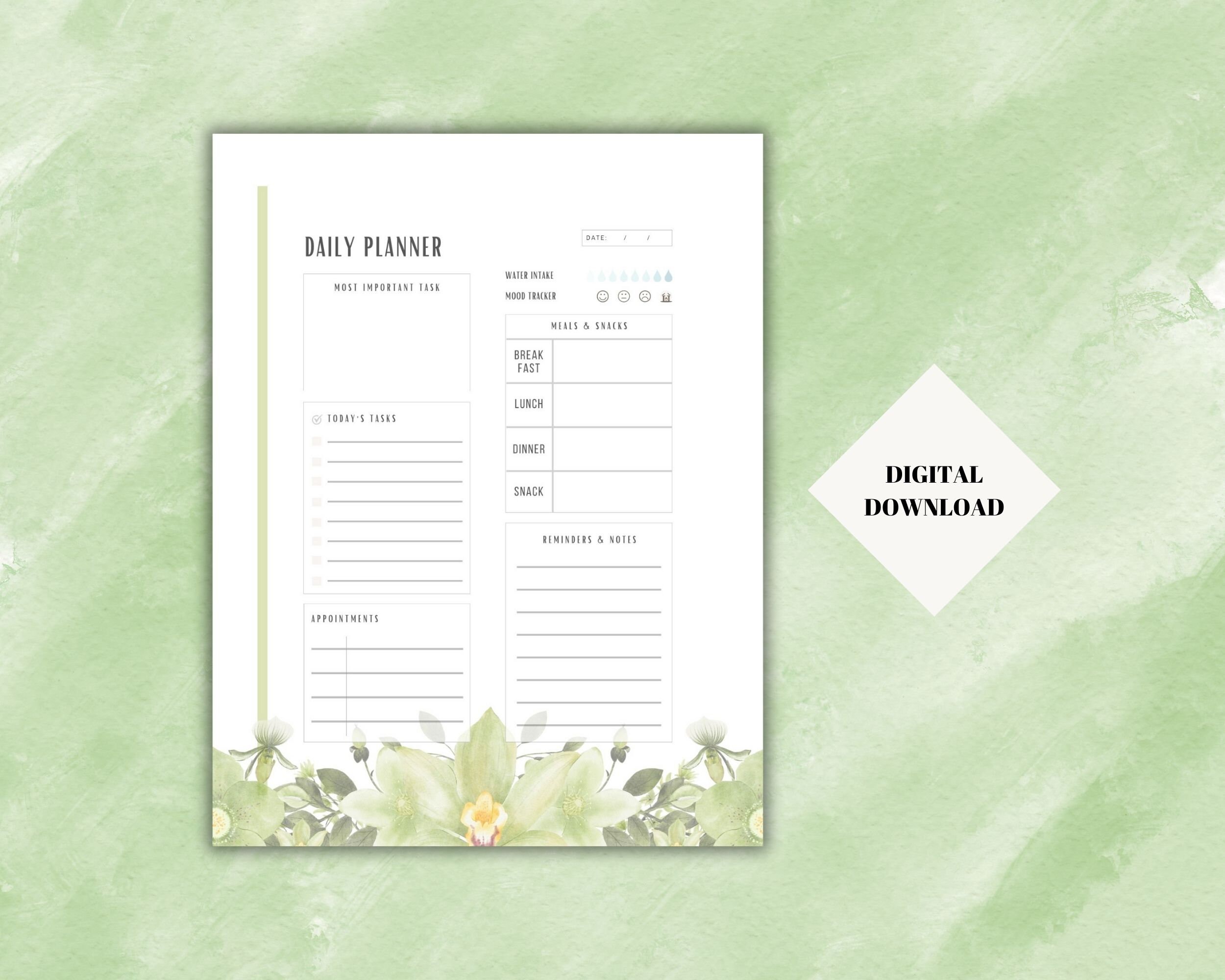 Floral Daily Planner , Printable Daily Planner Sheets , Downloadable ...