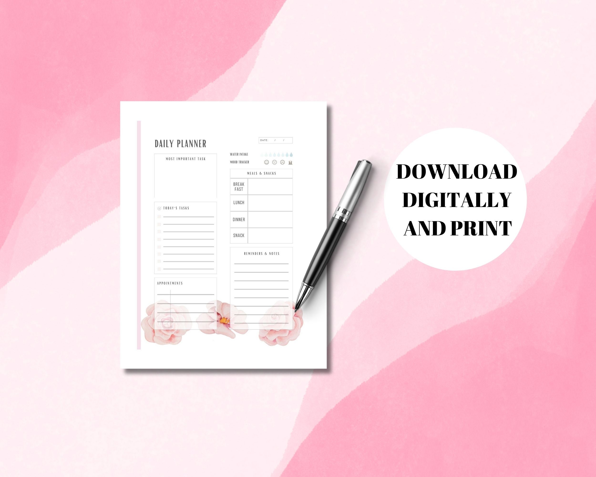Floral Daily Planner , Printable Daily Planner Sheets , Downloadable ...