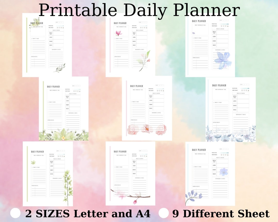 Floral Daily Planner , Printable Daily Planner Sheets , Downloadable ...
