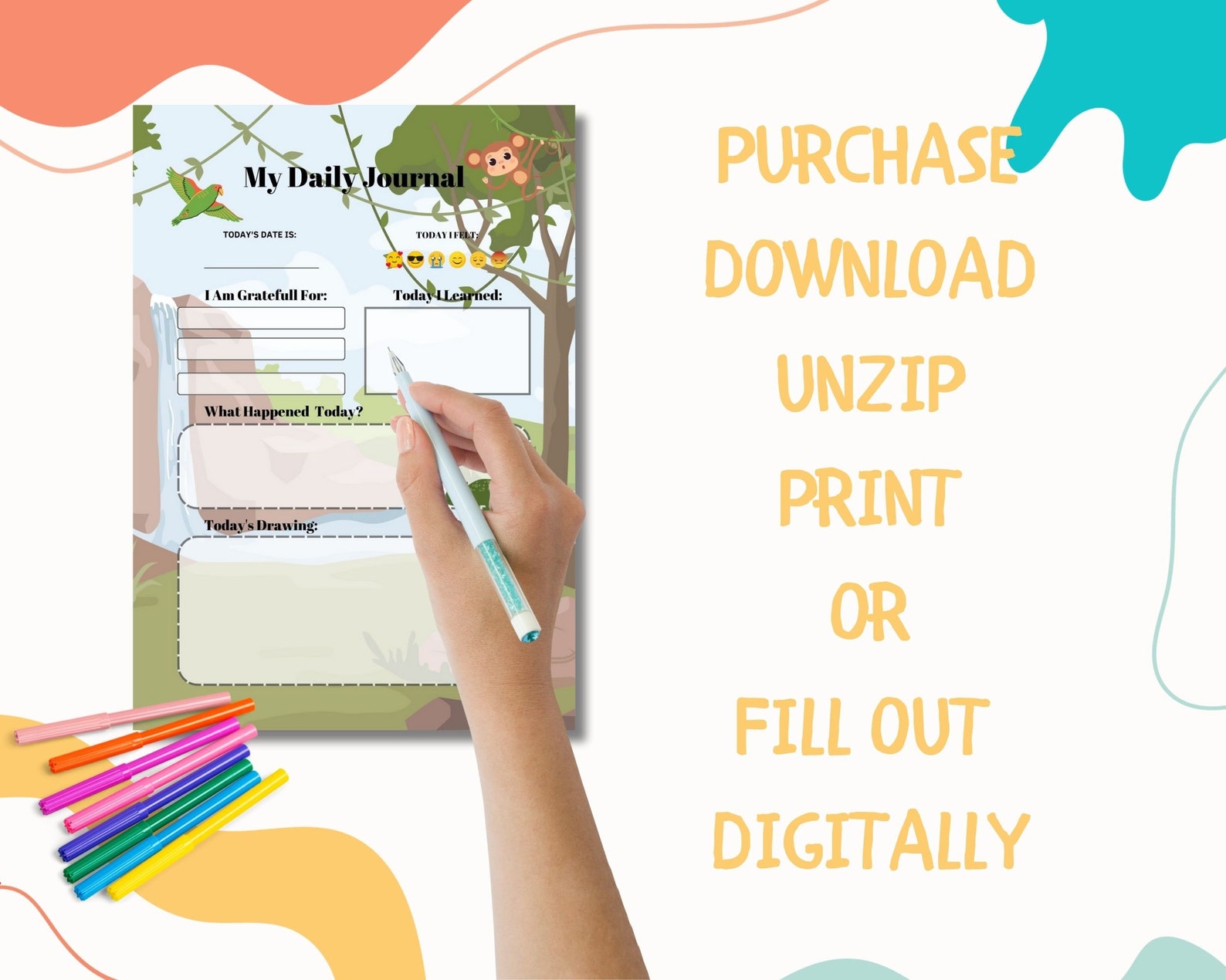 Kids Daily Journal | Printable Kids Journal | Journal Pages | Diary for ...