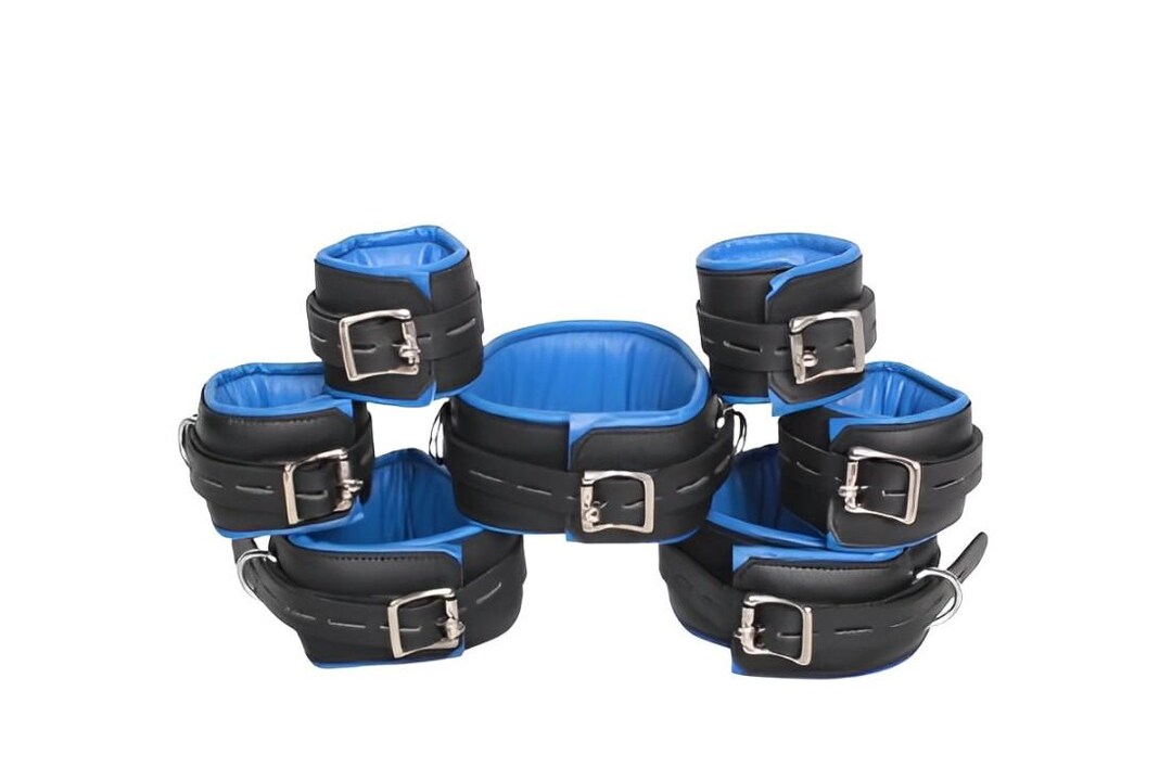 Genuine Leather Restraints Set Wrist Ankle Thigh Cuffs Collar Restraint ...
