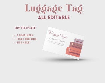 Editable Luggage Tag Template. Travel Itinerary. Digital Editable ...