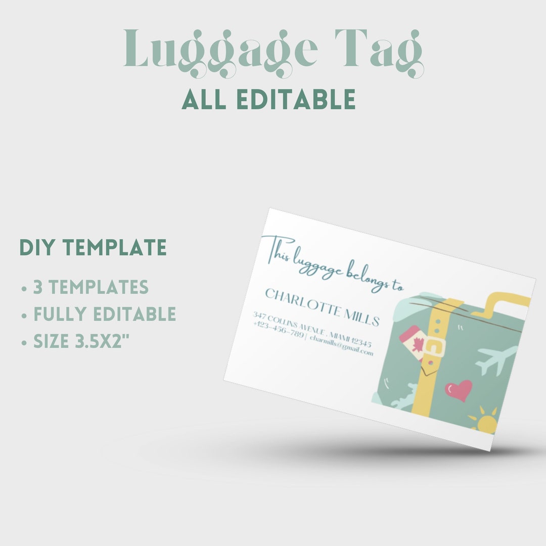 Editable Luggage Tag Template. Travel Itinerary. Digital - Etsy