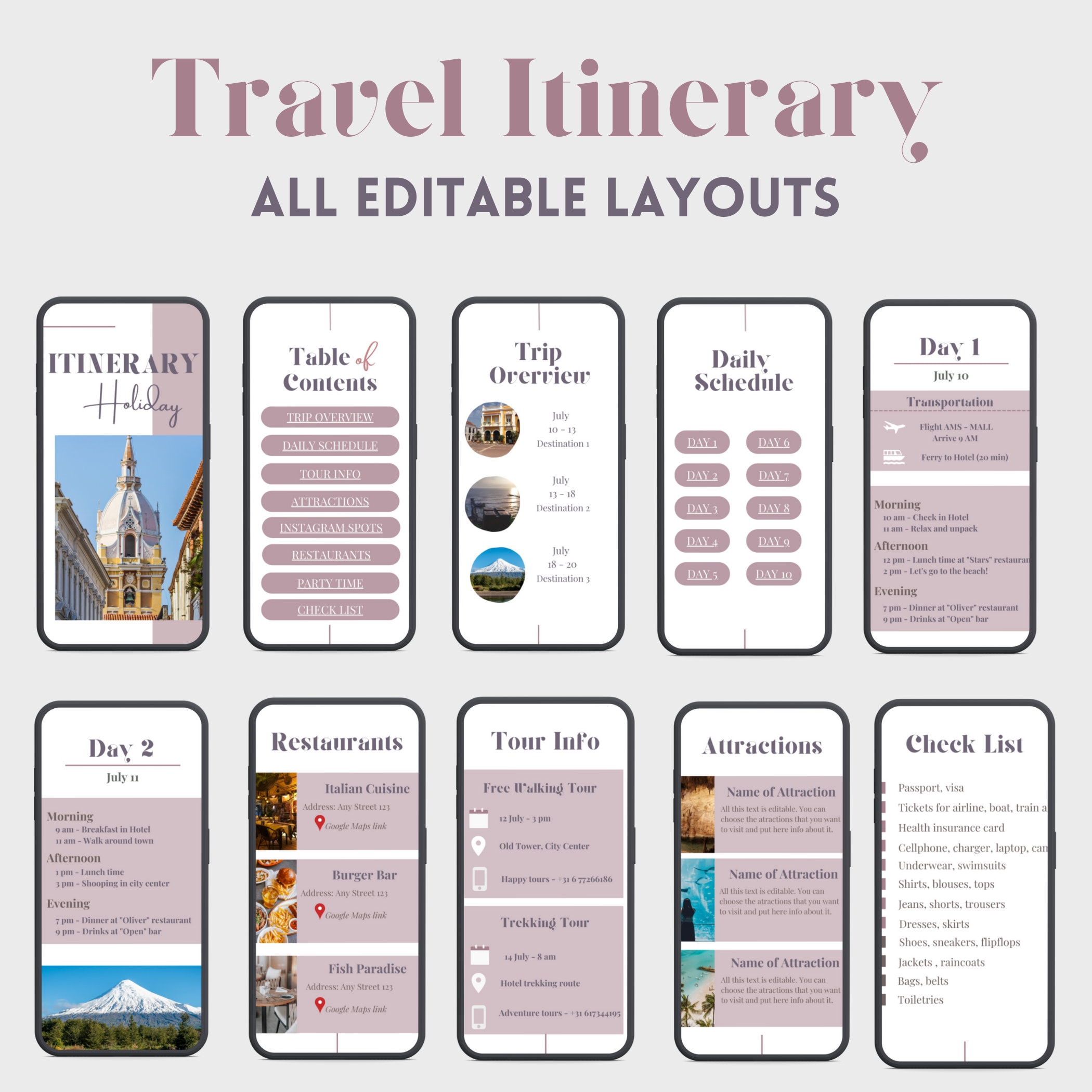 Editable Holiday Travel Itinerary Mobile & iPad Template. Travel ...