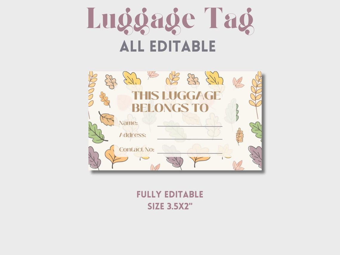 Editable Luggage Tag Template. Travel Itinerary. Digital Editable ...