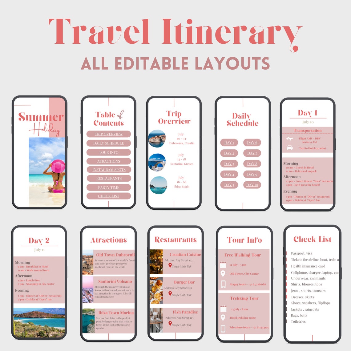 Summer Holiday Travel Itinerary Mobile & iPad Template. Digital ...