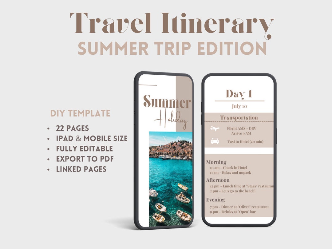 Summer Holiday Travel Itinerary Mobile & iPad Template. Digital ...