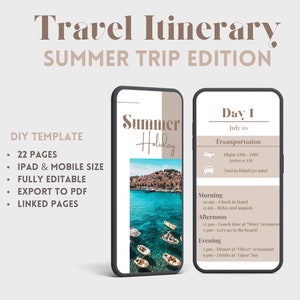 Summer Holiday Travel Itinerary Mobile & iPad Template. Digital ...