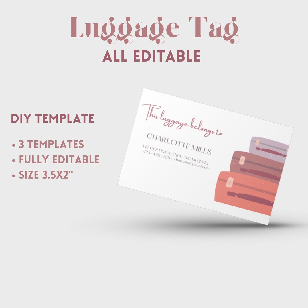Editable Luggage Tag Template. Travel Itinerary. Digital - Etsy