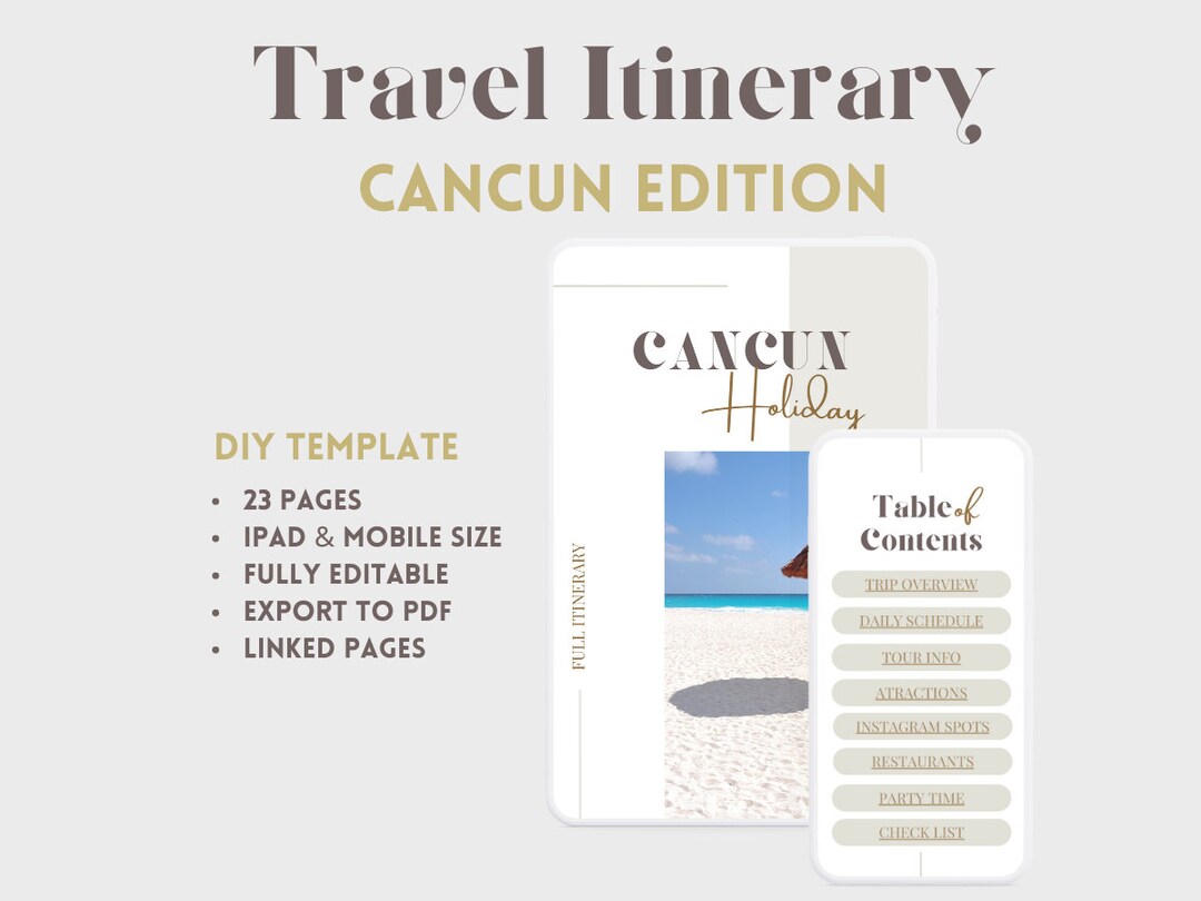 Cancun Holiday Travel Itinerary Mobile & iPad Template. Digital ...