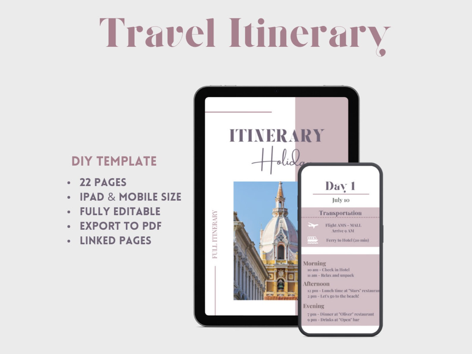 Editable Holiday Travel Itinerary Mobile & iPad Template. Travel ...