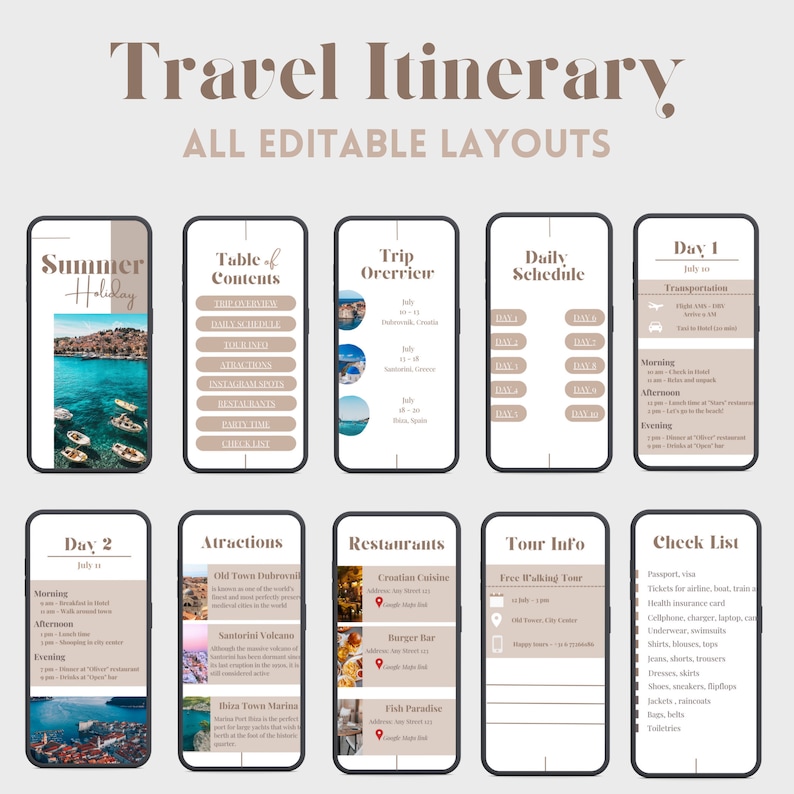 Summer Holiday Travel Itinerary Mobile & iPad Template. Digital ...