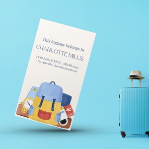 Editable Luggage Tag Template. Travel Itinerary. Digital Suitcase Bag ...