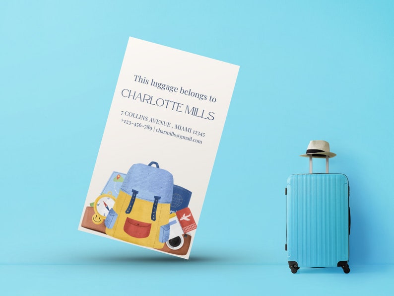 Editable Luggage Tag Template. Travel Itinerary. Digital Suitcase Bag ...