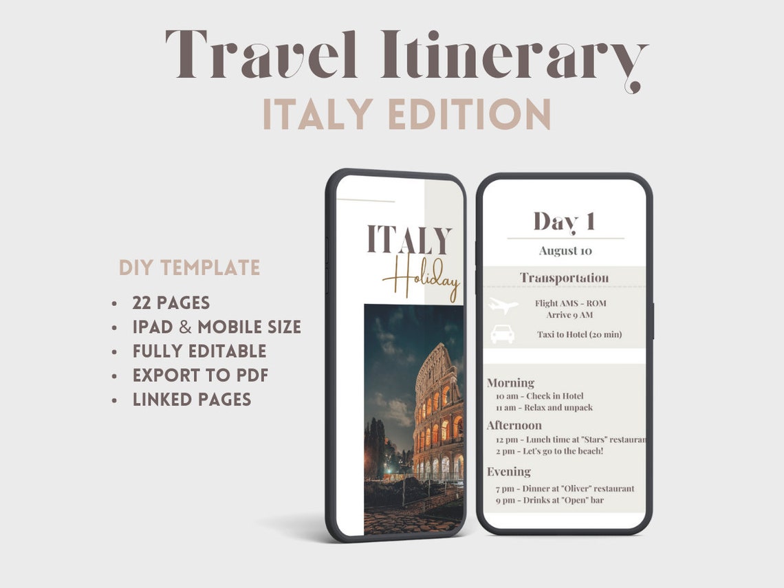 Italy Holiday Travel Itinerary Mobile & iPad Template. Digital Editable ...