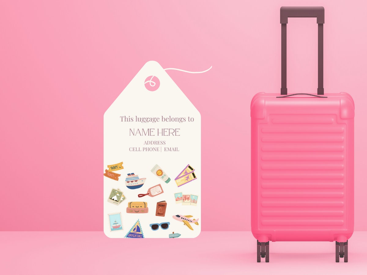 Aesthetic Pink Editable Luggage Tag Template. Travel Itinerary. Digital ...