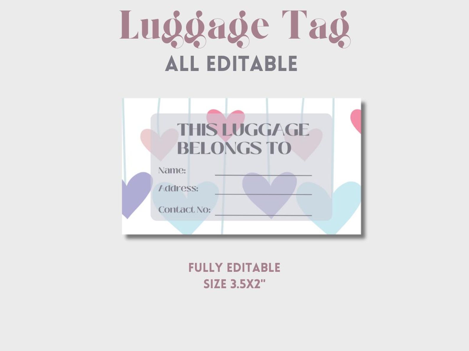 Editable Printable Luggage Tag Template. Travel Itinerary. Digital ...