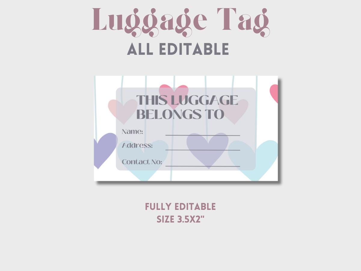 Editable Printable Luggage Tag Template. Travel Itinerary. Digital ...