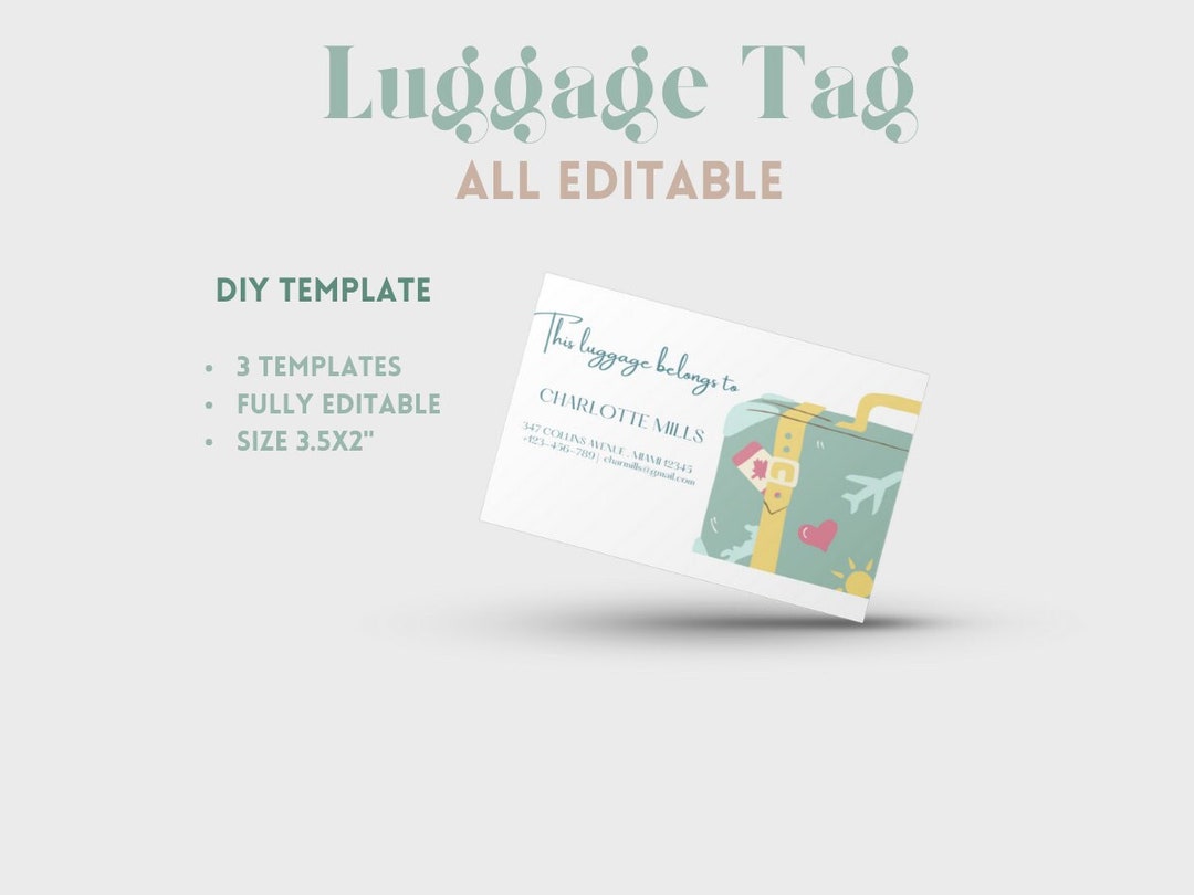 Editable Luggage Tag Template. Travel Itinerary. Digital Editable ...