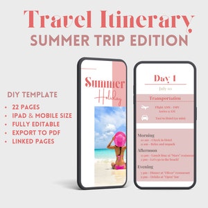 Summer Holiday Travel Itinerary Mobile & iPad Template. Digital ...
