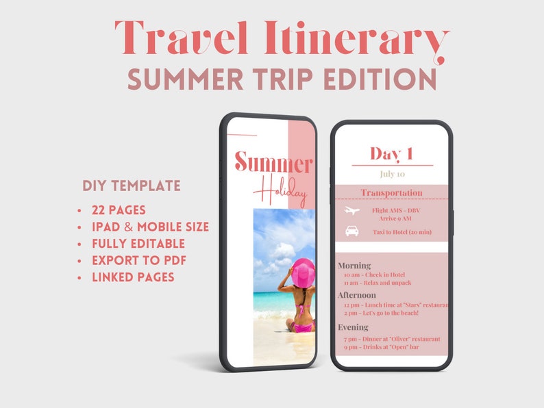 Summer Holiday Travel Itinerary Mobile & iPad Template. Digital ...