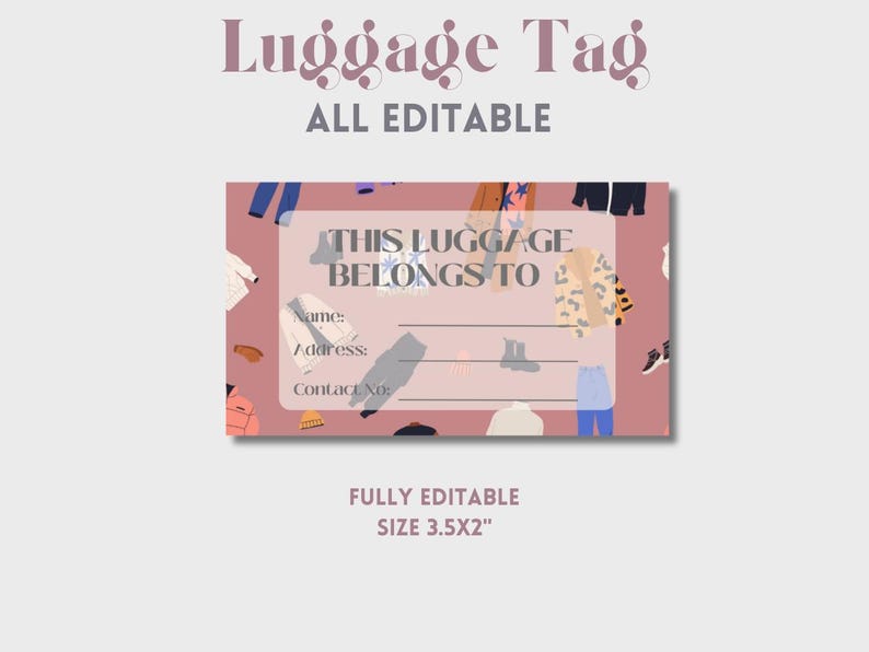 Editable Printable Luggage Tag Template. Travel Itinerary. Digital ...