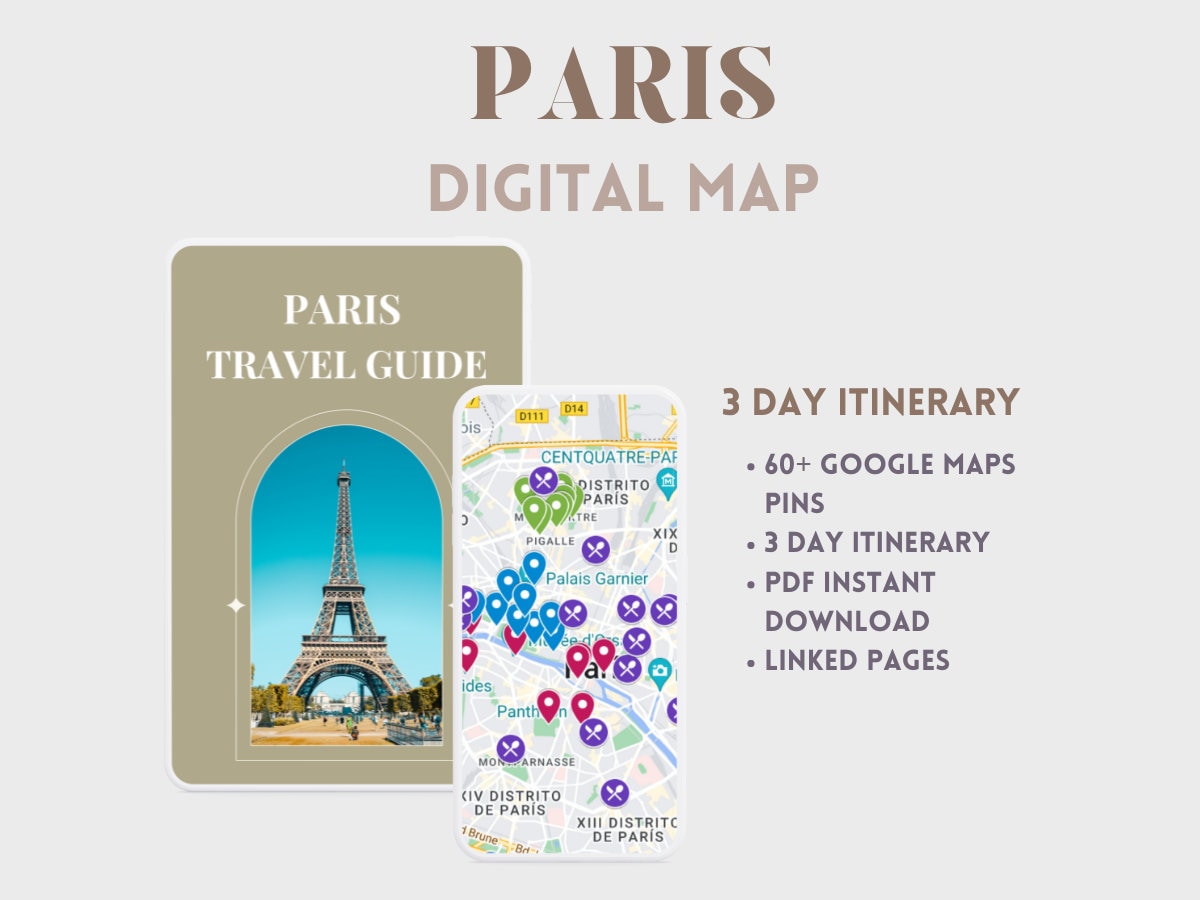 Paris Digital Map. Travel Itinerary. Travel Planner. Traveling Guide ...