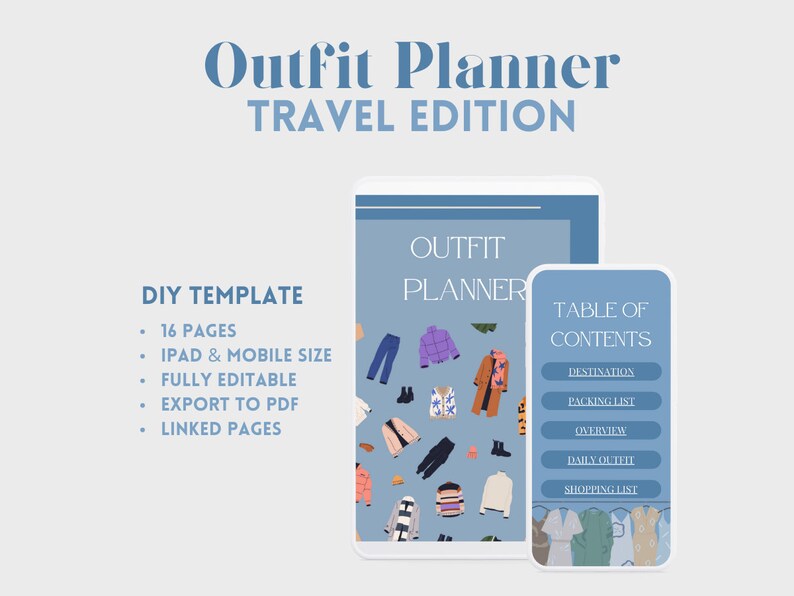 Blue Outfit Planner for Travel. Canva Template Outfit Planning. Mobile ...