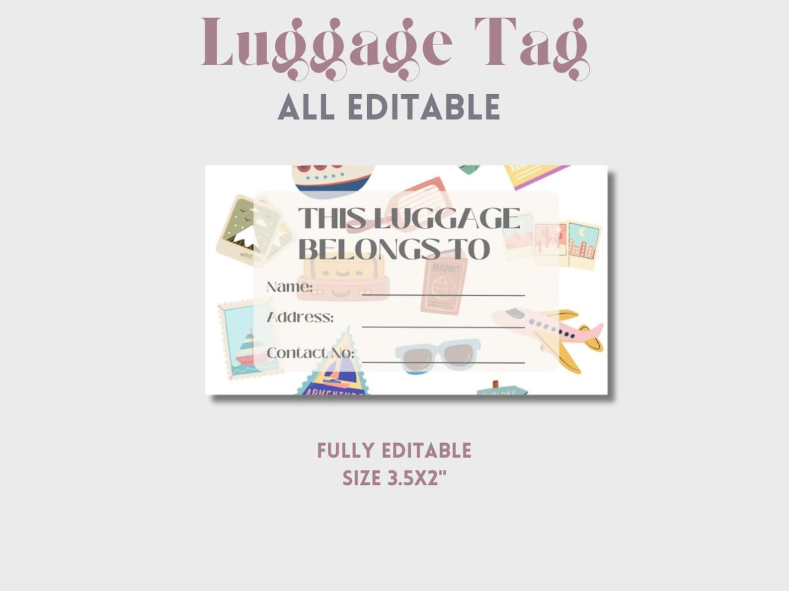 Editable Printable Luggage Tag Template. Travel Itinerary. Digital ...