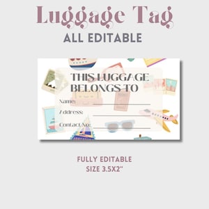 Editable Printable Luggage Tag Template. Travel Itinerary. Digital ...