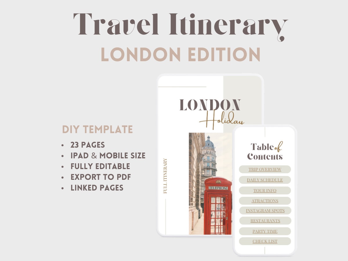 London Holiday Travel Itinerary Mobile & iPad Template. Digital ...