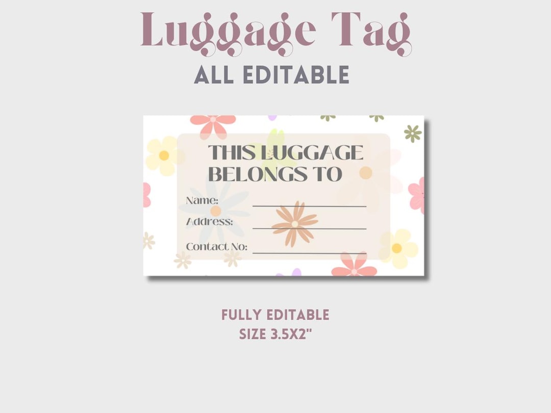 Editable Printable Luggage Tag Template. Travel Itinerary. Digital ...