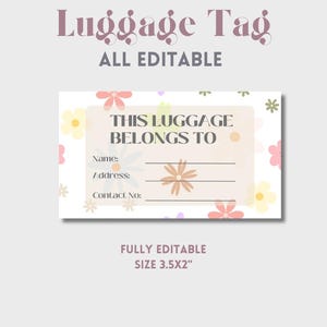 Editable Printable Luggage Tag Template. Travel Itinerary. Digital ...