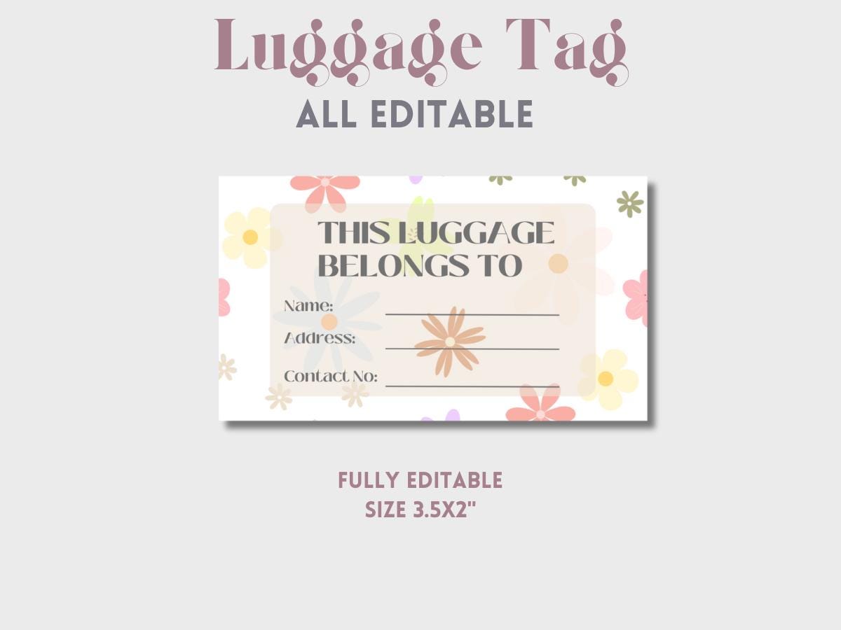 Editable Printable Luggage Tag Template. Travel Itinerary. Digital ...