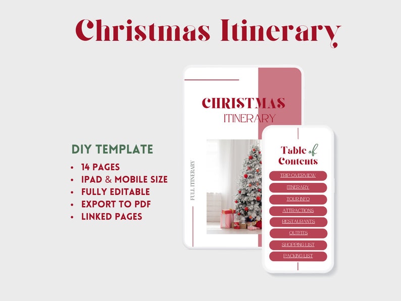 Christmas Itinerary Travel Mobile Template. Digital Editable Travel ...